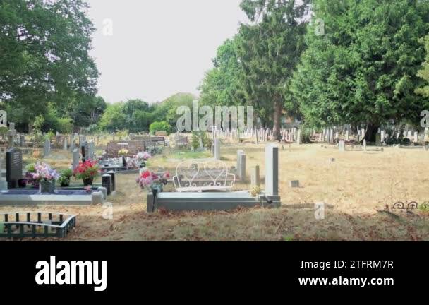 Panorama of Old Abandoned Cemetery On Summer Day. Grave in Graveyard ...