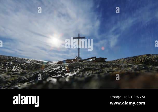 Crucifixion of Jesus Christ with thorn crown, nails, hammer and a rope ...