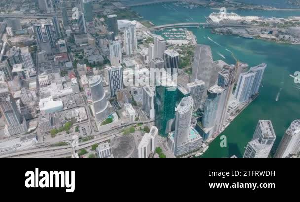 Amazing aerial footage of group of modern high rise buildings on ...