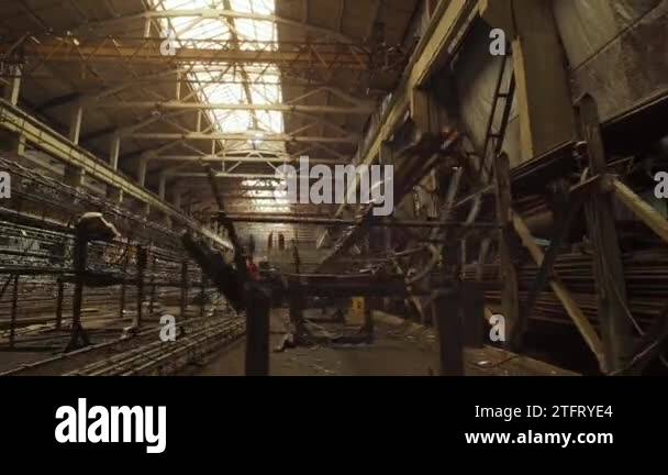 Big factory warehouse hangar with metal structures. Warehouse ...