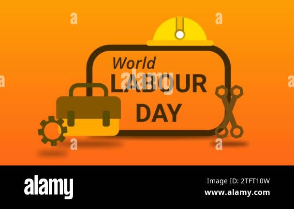 Labour day motion animation isolated on orenge safety colour background ...