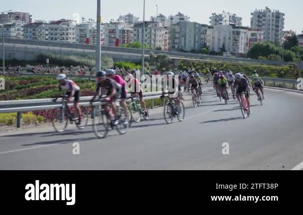 Mass bike rides in city. Bicycle marathon. Race competition event for ...