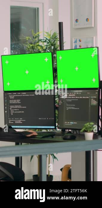 Vertical Video Asian System Engineer Using Html Script Code And Greenscreen On Multiple