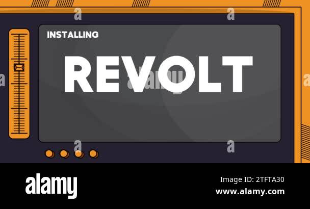 Cartoon Computer With the word Revolt. Video message of a screen ...