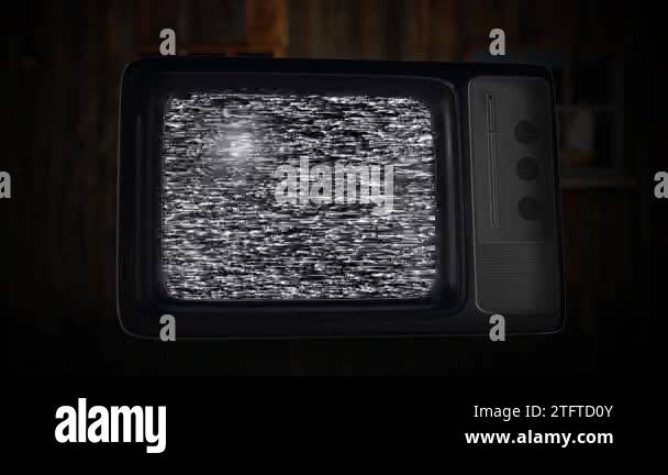 4K 3D Switch on, turn off Vintage television. Analog Static Noise ...