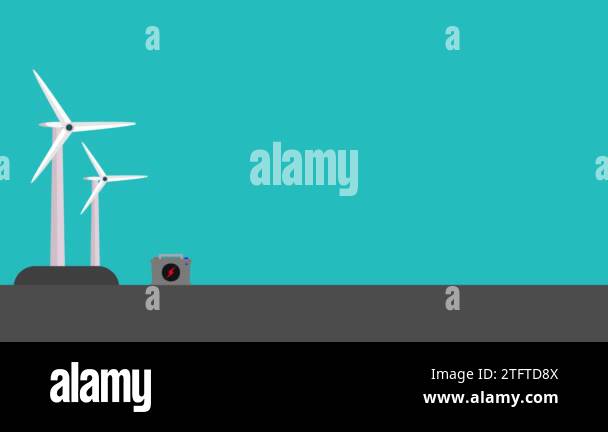 Getting power from a windmill and charging battery 4K animation. Bulb ...