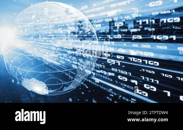 Futuristic global network and tacit digital data transfer 3D graphic ...
