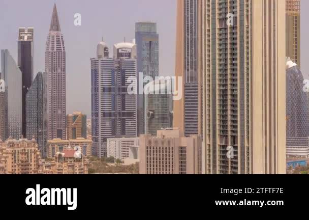 Row of the tall buildings around Sheikh Zayed Road and DIFC district ...