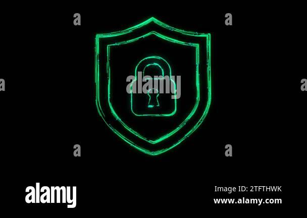 Shield Cyber Security Animated Icon appearing with Lines on black ...