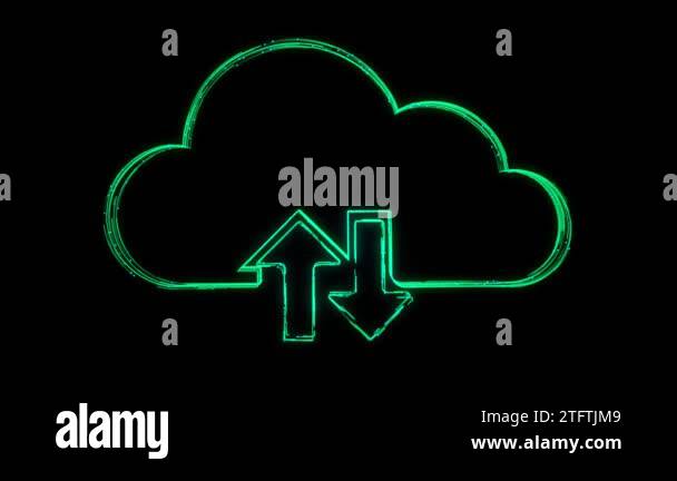Cloud computing Animated Icon appearing with Lines on black background. Cyber Security, Digital ...