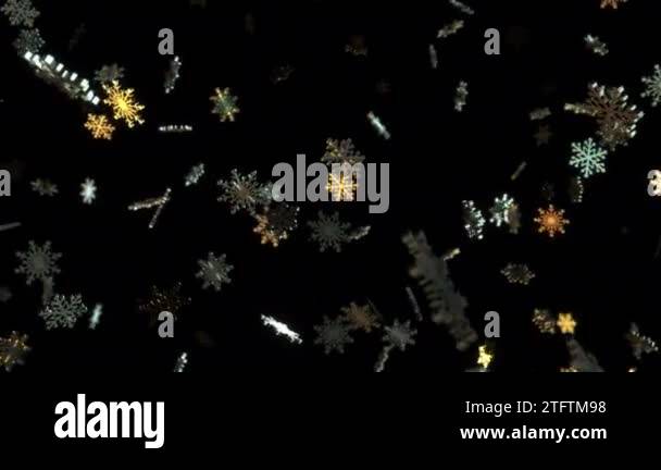 Loop beautiful glow gold silver snowflakes flow from left side to right ...