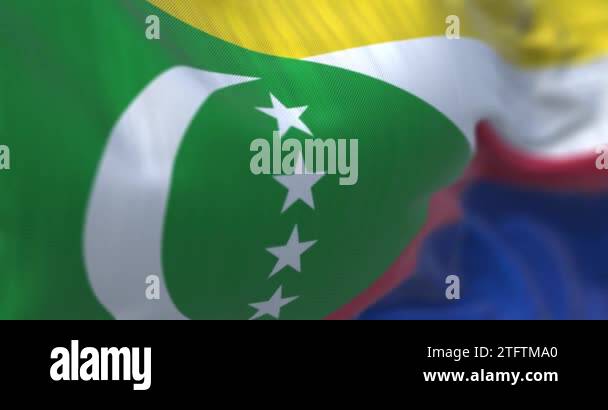 Close-up view of the Comoros national flag waving. The Union of the ...