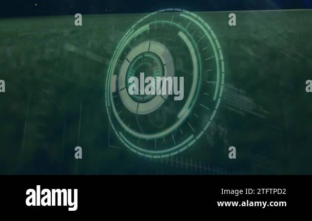 Animation of data processing and scope scanning over diverse football players. Global sport ...