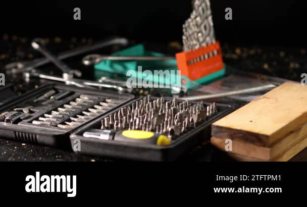 A of metal steel heads and bits with different types for screwdriver ...
