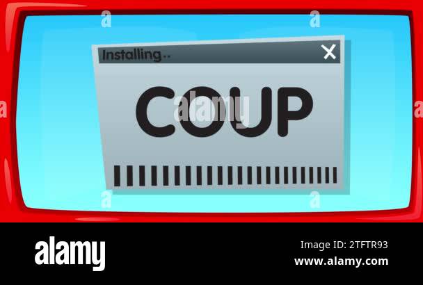 Cartoon Computer With the word Coup. Video message of a screen ...
