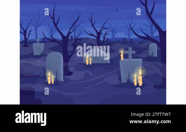 Animated tombs and mist illustration. Horror night. Spooky environment ...