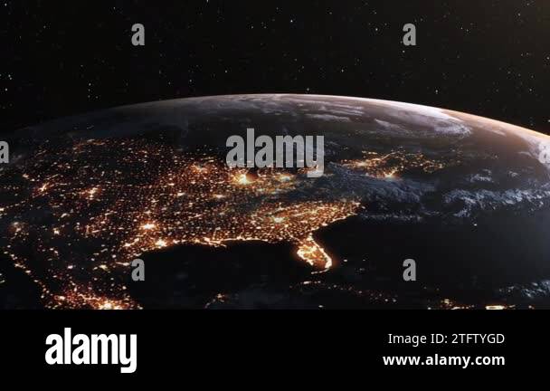 Planet earth 3D orbital animation with realistic geography surface and ...