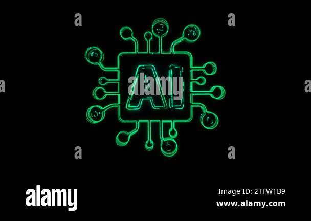 Artificial Intelligence AI Animated Icon appearing with Lines on black ...