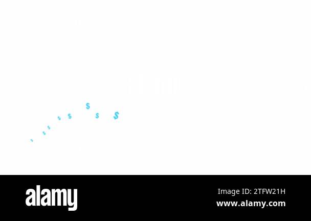 Animated blue dollars fly from left to right. A wave of flying money ...