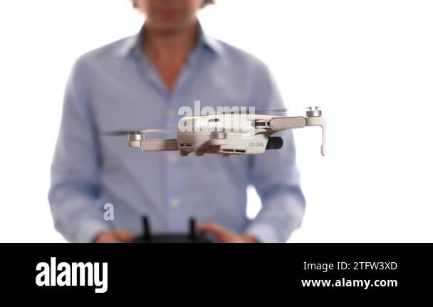 Man use the drone for surveys and measurements to create a 3d virtual ...