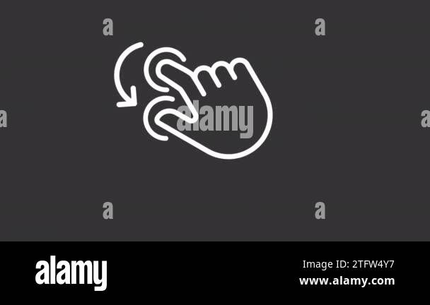 Animated spinning white linear icon. Double finger rotation ...