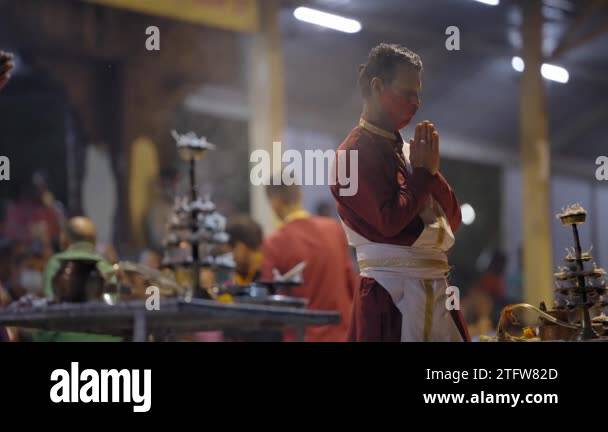Priest Praying In A Ritual During Ganga Aarti Ceremony In Triveni Ghat ...