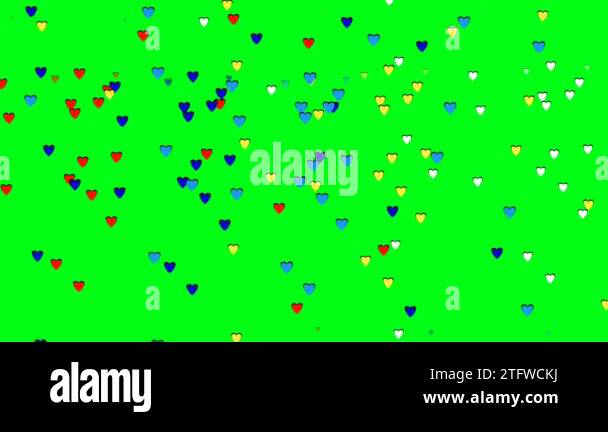 Colorful Heart shape love symbol cartoon animation on green screen ...