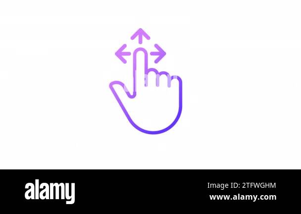 Animated drag gradient icon. Tap and pull image. Touchscreen control gesture. Finger and arrows ...