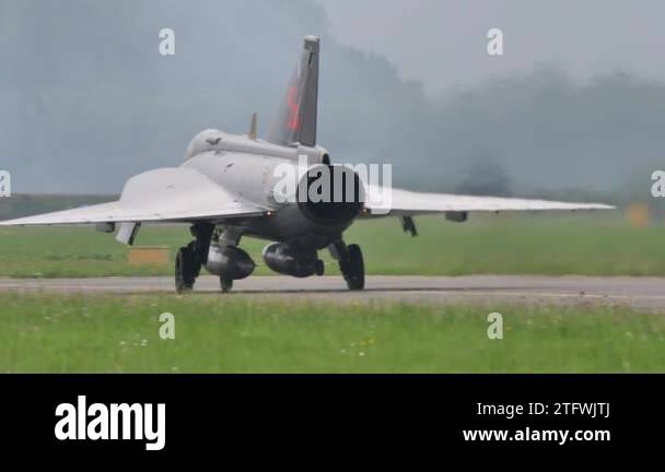 Single jet engine supersonic historic fighter jet aircraft taxiing from ...