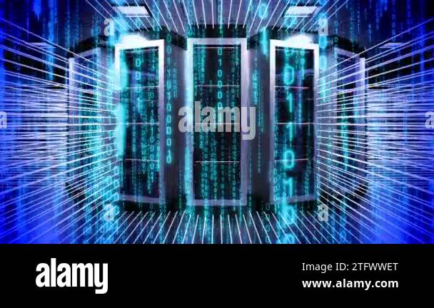 Rack servers and falling binary code - data centre, hosting, storage ...