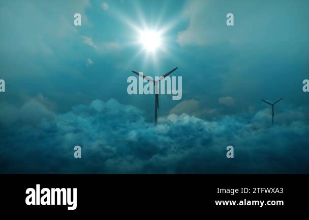 Sky Clouds Wind farm wind turbines generating electricity Wind energy ...