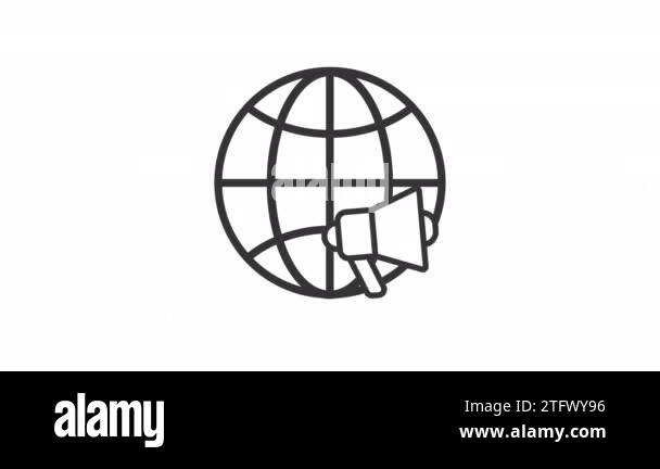 Animated world marketing linear icon. International distribution ...