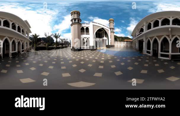 360 VR exterior of internal square in mosque with islamic muslim ...