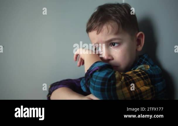 Portrait of a Cute boy with big tears running down his cheeks, Sad ...