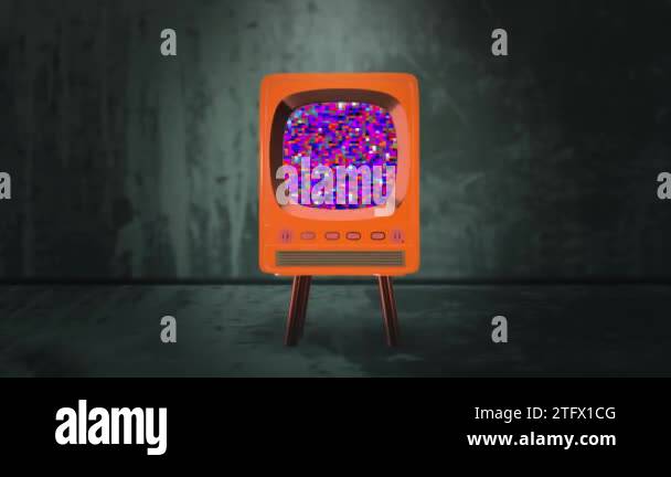 4K Loop Animation of Vintage Retro tube monitor. pixelated sign on 70s ...