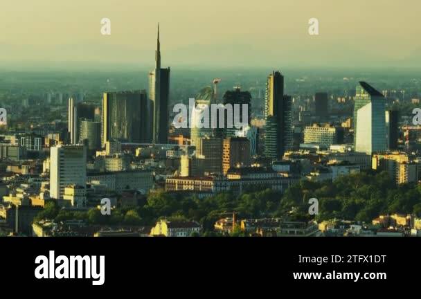 Zoomed slide and pan footage of high rise office buildings in modern ...