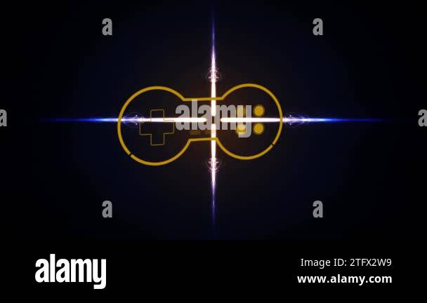 Animation of video game console over glowing cross on black background ...