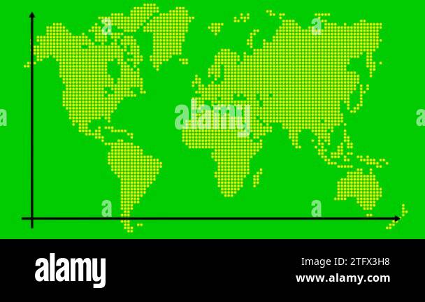 Animated financial growth chart with trend line graph. yellow world map ...