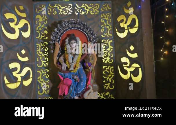 Idol of Goddess Saraswati being worshipped inside pandal, Howrah, West ...