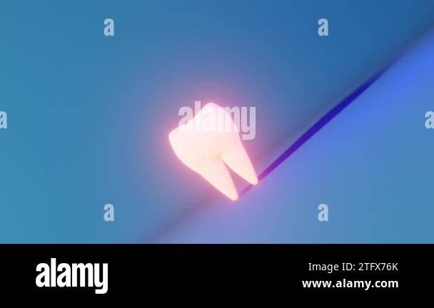 Toothache 3D loop animation neon light blue background. White healthy ...
