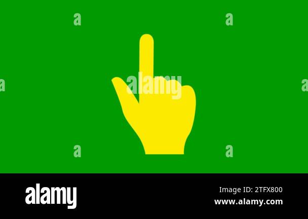 Animated yellow symbol of hand with forefinger. Index finger points ...