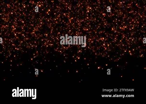 Loop beautiful glow gold red particles flicker fire falling down on ...