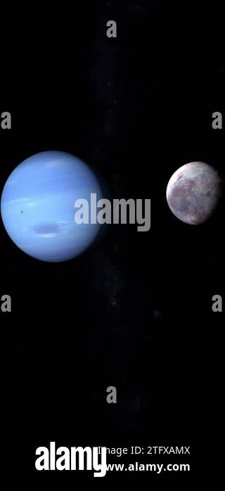 Triton and Proteus orbiting around Neptune planet. 4K Vertical Stock ...