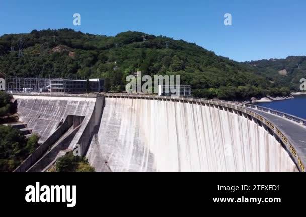 Hydroelectric dam on the river, water discharge from the reservoir ...