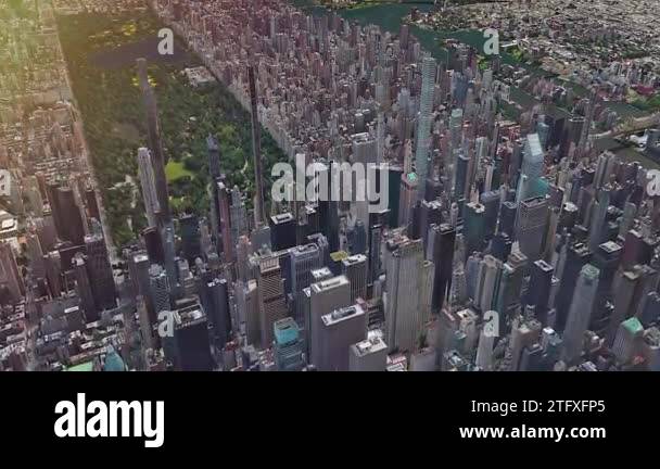 8K 60p 7680x4320.Skyscraper buildings in 3D modeling of New York city ...