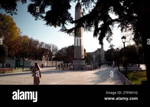 Sultanahmet Square in Istanbul. Hippodrome Square. Columns and obelisks ...