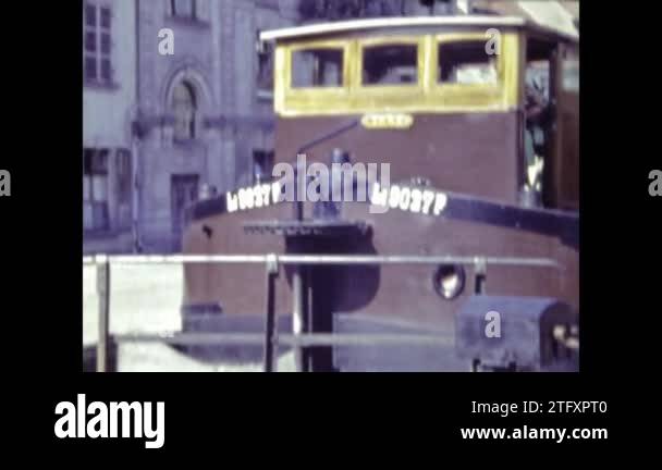 Nancy, France may 1969: River boat scene in 60s Stock Video Footage - Alamy