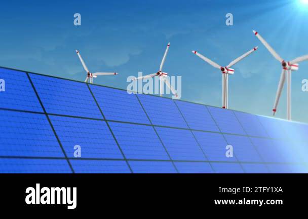 Solar Panels and Wind Turbines wind turbine propellers Loop Animation ...