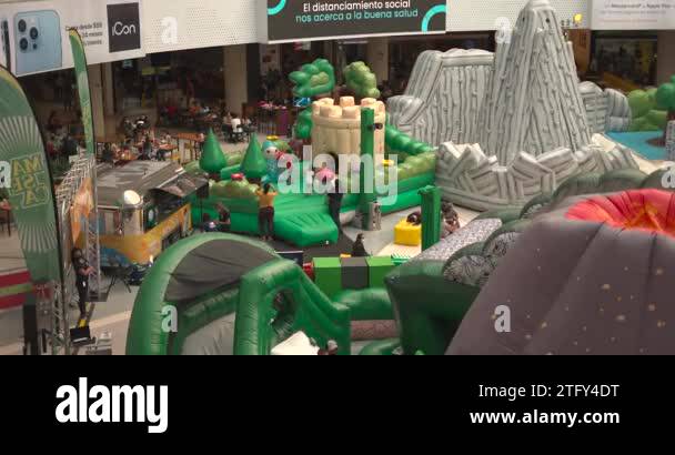 inflatable crocodile and palm trees for kids, jumping on inflatable ...