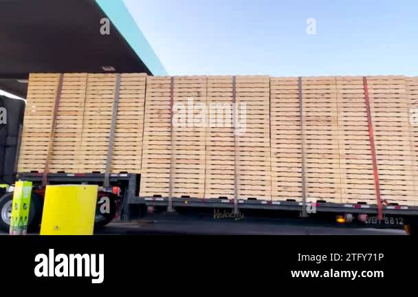 Augusta, Ga USA - 05 18 22: Semi trucks hauling pallets refueling in ...